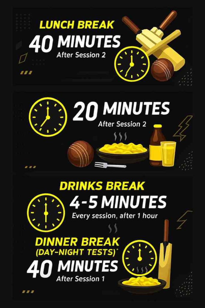 Lunch Break Time in Test Cricket │ Rules, Delays, & More
